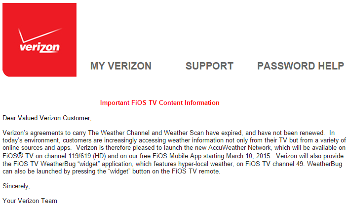 Verizon Drops Weather Channel From FiOS TV